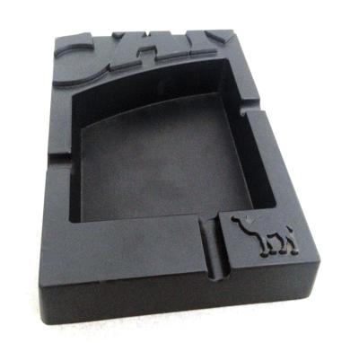 China Rectangular Resin Ash Container with Custom Embossed Logo and Multiple Storage Grooves in Matte Black Finish for sale