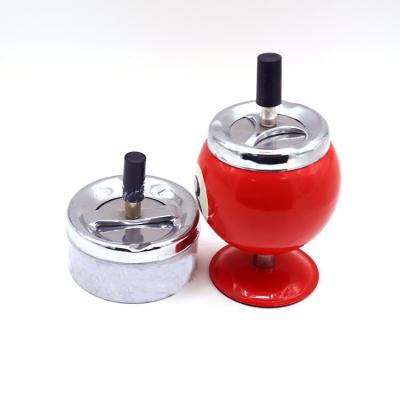 China Push Rotary Lid Metal Ashtray with Windproof Design and Billiard Ball Shaped Decorative Ash Container for sale