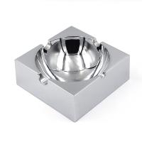 China Square polished metal ashtray with glossy mirror surface and multiple notches for stable placement for sale