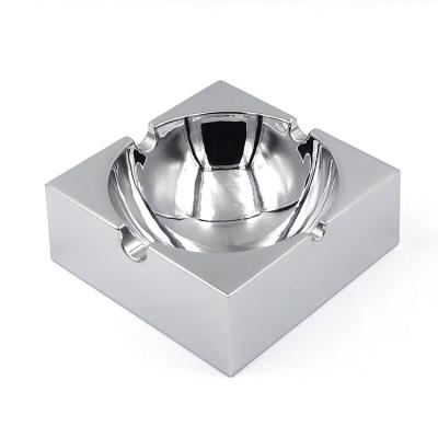 China Square polished metal ashtray with glossy mirror surface and multiple notches for stable placement for sale
