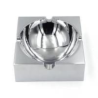 China Square polished metal ashtray with glossy mirror surface and multiple notches for stable placement for sale