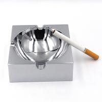 China Square polished metal ashtray with glossy mirror surface and multiple notches for stable placement for sale