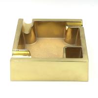 China Square polished gold metal ashtray with multi-groove design and independent storage compartment for luxury decor for sale