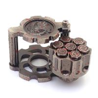 China Rotatable Revolver Cylinder Metal Dice Set with Bullet-Shaped Polyhedral Dice and Blood Splatter Antique Finish for sale