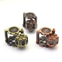 China Rotatable Revolver Cylinder Metal Dice Set with Bullet-Shaped Polyhedral Dice and Blood Splatter Antique Finish for sale
