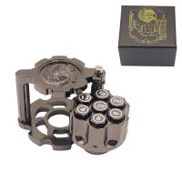 China Rotatable revolver cylinder metal dice set with bullet-shaped polyhedral dice and gunmetal finish red numbers for sale