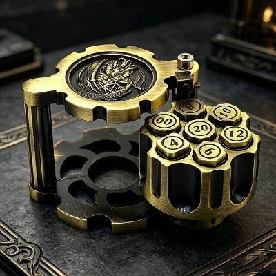 China Rotatable Revolver Cylinder Metal Dice Set with Antique Bronze Zinc Alloy Bullet Shaped Polyhedral Dice for RPG Games for sale