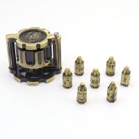 China Rotatable Revolver Cylinder Metal Dice Set with Antique Bronze Zinc Alloy Bullet Shaped Polyhedral Dice for RPG Games for sale