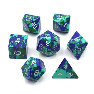 China Natural Azurite Malachite Stone Polyhedral Dice Set - Hand Carved DND Dice with Silver Ink Engraved Numbers for sale