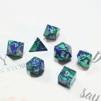 China Natural Azurite Malachite Stone Polyhedral Dice Set - Hand Carved DND Dice with Silver Ink Engraved Numbers for sale