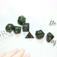 China Natural Ruby Zoisite Gemstone Polyhedral Dice Set - Hand Carved DND Dice with Golden Paint Engraved Numbers for sale