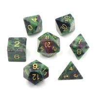 China Natural Ruby Zoisite Gemstone Polyhedral Dice Set - Hand Carved DND Dice with Golden Paint Engraved Numbers for sale