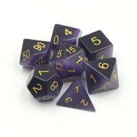 China Natural Purple Cat's Eye Stone Polyhedral Dice Set - Hand Carved DND Dice with Golden Paint Engraved Numbers for sale