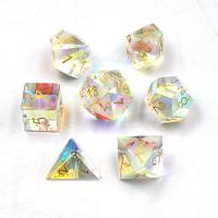 China Natural Clear Quartz Crystal Polyhedral Dice Set with AB Rainbow Coating and Silver Ink Engraved Numbers for DND and RPG Games for sale