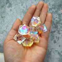 China Natural Clear Quartz Crystal Polyhedral Dice Set with AB Rainbow Coating and Silver Ink Engraved Numbers for DND and RPG Games for sale