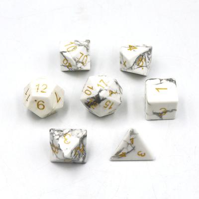 China Natural Howlite Gemstone Polyhedral Dice Set - Hand Carved DND Dice with Golden Ink Engraved Numbers for sale
