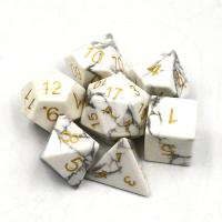 China Natural Howlite Gemstone Polyhedral Dice Set - Hand Carved DND Dice with Golden Ink Engraved Numbers for sale