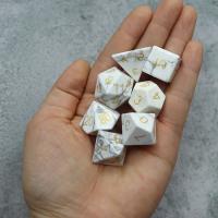 China Natural Howlite Gemstone Polyhedral Dice Set - Hand Carved DND Dice with Golden Ink Engraved Numbers for sale