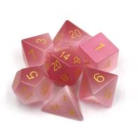 China Natural Cat's Eye Stone Polyhedral Dice Set Hand Carved with Golden Paint Engraved Numbers for DND and RPG Games for sale
