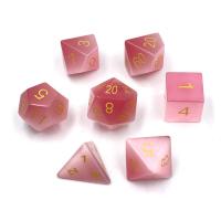 China Natural Cat's Eye Stone Polyhedral Dice Set Hand Carved with Golden Paint Engraved Numbers for DND and RPG Games for sale