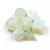 China Hand Carved Opalite Stone Polyhedral Dice Set with Golden Ink Engraved Numbers for DND and RPG Games for sale