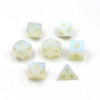 China Hand Carved Opalite Stone Polyhedral Dice Set with Golden Ink Engraved Numbers for DND and RPG Games for sale