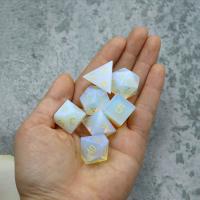 China Hand Carved Opalite Stone Polyhedral Dice Set with Golden Ink Engraved Numbers for DND and RPG Games for sale