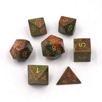 China Natural Unakite Gemstone Polyhedral Dice Set Hand Carved with Golden Ink Engraved Numbers for DND RPG Games for sale