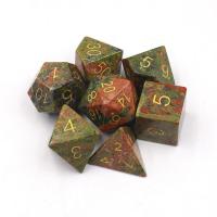 China Natural Unakite Gemstone Polyhedral Dice Set Hand Carved with Golden Ink Engraved Numbers for DND RPG Games for sale