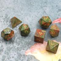 China Natural Unakite Gemstone Polyhedral Dice Set Hand Carved with Golden Ink Engraved Numbers for DND RPG Games for sale
