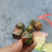 China Natural Unakite Gemstone Polyhedral Dice Set Hand Carved with Golden Ink Engraved Numbers for DND RPG Games for sale