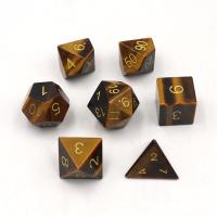 China Natural Tiger's Eye Gemstone Polyhedral Dice Set - Hand Carved DND Dice with Golden Ink Engraved Numbers for sale