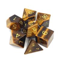 China Natural Tiger's Eye Gemstone Polyhedral Dice Set - Hand Carved DND Dice with Golden Ink Engraved Numbers for sale