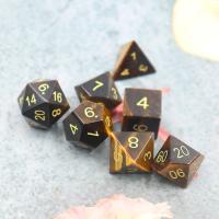 China Natural Tiger's Eye Gemstone Polyhedral Dice Set - Hand Carved DND Dice with Golden Ink Engraved Numbers for sale