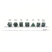 China Natural Moss Agate Gemstone Polyhedral Dice Set - Hand Carved DND Dice with Silver Ink Engraved Numbers for sale