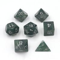 China Natural Moss Agate Gemstone Polyhedral Dice Set - Hand Carved DND Dice with Silver Ink Engraved Numbers for sale