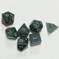 China Natural Moss Agate Gemstone Polyhedral Dice Set - Hand Carved DND Dice with Silver Ink Engraved Numbers for sale