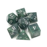 China Natural Moss Agate Gemstone Polyhedral Dice Set - Hand Carved DND Dice with Silver Ink Engraved Numbers for sale