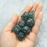 China Natural Moss Agate Gemstone Polyhedral Dice Set - Hand Carved DND Dice with Silver Ink Engraved Numbers for sale