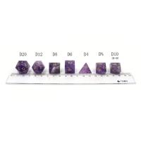 China Natural Amethyst Gemstone Polyhedral Dice Set - Hand Carved DND Dice with Golden Ink Engraved Numbers for sale