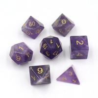 China Natural Amethyst Gemstone Polyhedral Dice Set - Hand Carved DND Dice with Golden Ink Engraved Numbers for sale