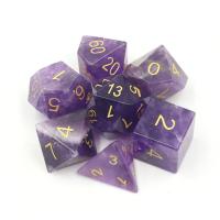 China Natural Amethyst Gemstone Polyhedral Dice Set - Hand Carved DND Dice with Golden Ink Engraved Numbers for sale