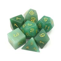 China Natural Green Aventurine Gemstone Polyhedral Dice Set - Hand Carved DND Dice with Golden Ink Engraved Numbers for sale