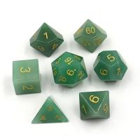 China Natural Green Aventurine Gemstone Polyhedral Dice Set - Hand Carved DND Dice with Golden Ink Engraved Numbers for sale