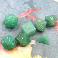 China Natural Green Aventurine Gemstone Polyhedral Dice Set - Hand Carved DND Dice with Golden Ink Engraved Numbers for sale