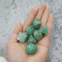China Natural Green Aventurine Gemstone Polyhedral Dice Set - Hand Carved DND Dice with Golden Ink Engraved Numbers for sale