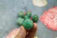 China Natural Green Aventurine Gemstone Polyhedral Dice Set - Hand Carved DND Dice with Golden Ink Engraved Numbers for sale