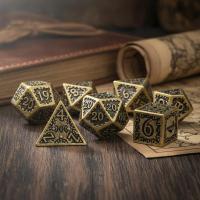 China Archaize Dice Set with Antique Gold Finish and Black Inscriptions Featuring Engraved Numbers and Ancient Archaic Design for Tabletop RPGs for sale