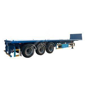 China 3 Axle Load 40 Tons Flat Bed Truck Semi Trailer Blue Color Container Cargo Equipment Transport Support Customization Flatbed Semi Trailer for sale