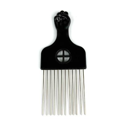 China Black Steel Metal Hair Picks OEM Metal Afro Comb For Curly Hair for sale